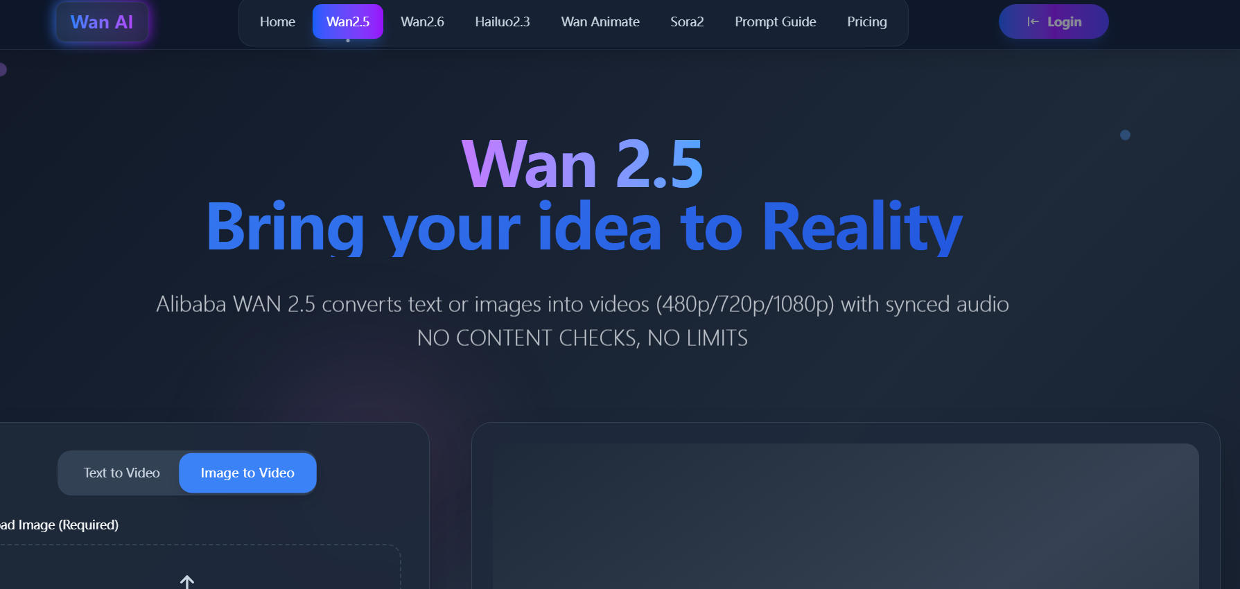 Wan 2.5 AI Video Generator - Text to Video & Image to Video Online Tool